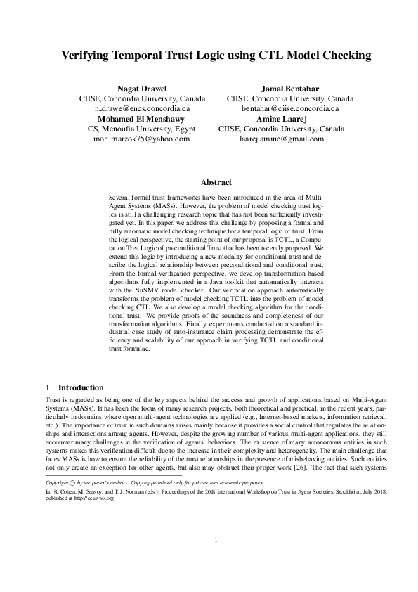 Pdf Verifying Temporal Trust Logic Using Ctl Model Checking Mohamed