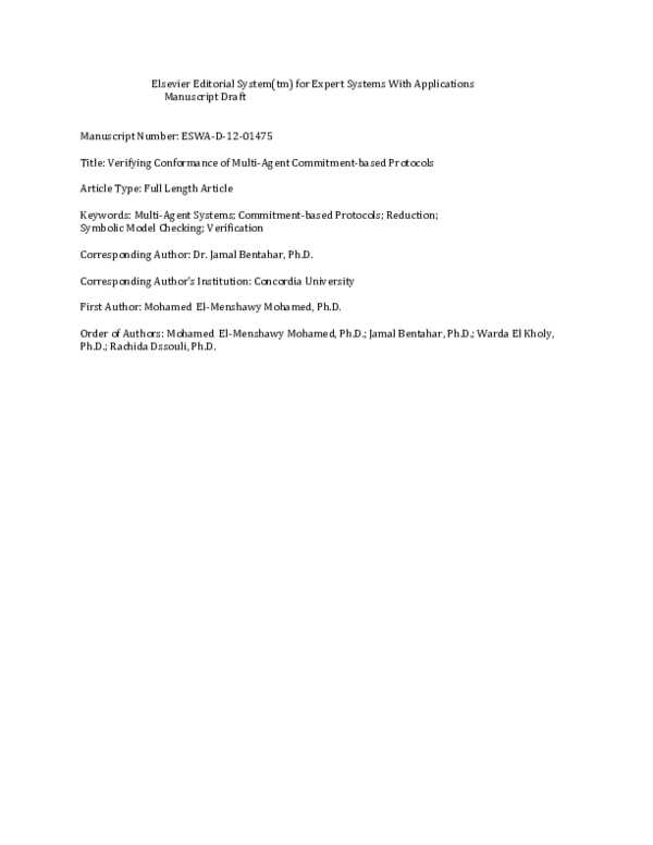Pdf Verifying Conformance Of Multi Agent Commitment Based Protocols