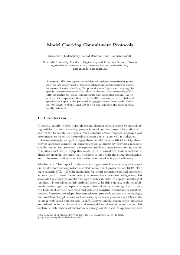 (PDF) Model Checking Commitment Protocols | Mohamed El-menshawy - Academia.edu