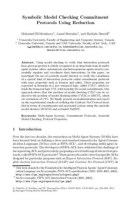 Pdf Symbolic Model Checking Commitment Protocols Using Reduction