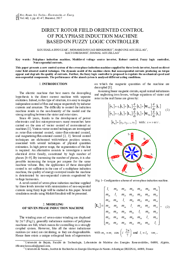 Pdf Direct Rotor Field Oriented Control Of Polyphase Induction Machine Based On Fuzzy Logic