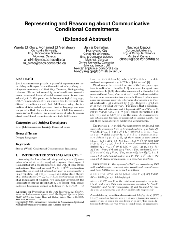 (PDF) Representing and reasoning about communicative conditional commitments