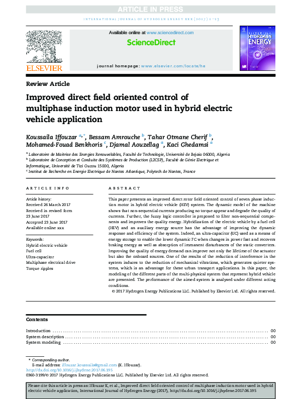 Pdf Improved Direct Field Oriented Control Of Multiphase Induction