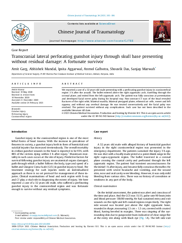 (PDF) Transcranial lateral perforating gunshot injury through skull ...