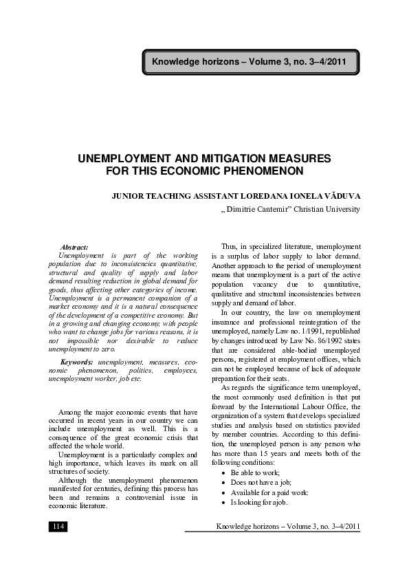 (PDF) Unemployment and Mitigation Measures for this Economic Phenomenon