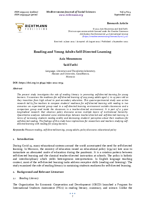 (PDF) Role of Reading Literacy in Young Adults' Self-Directed Learning
