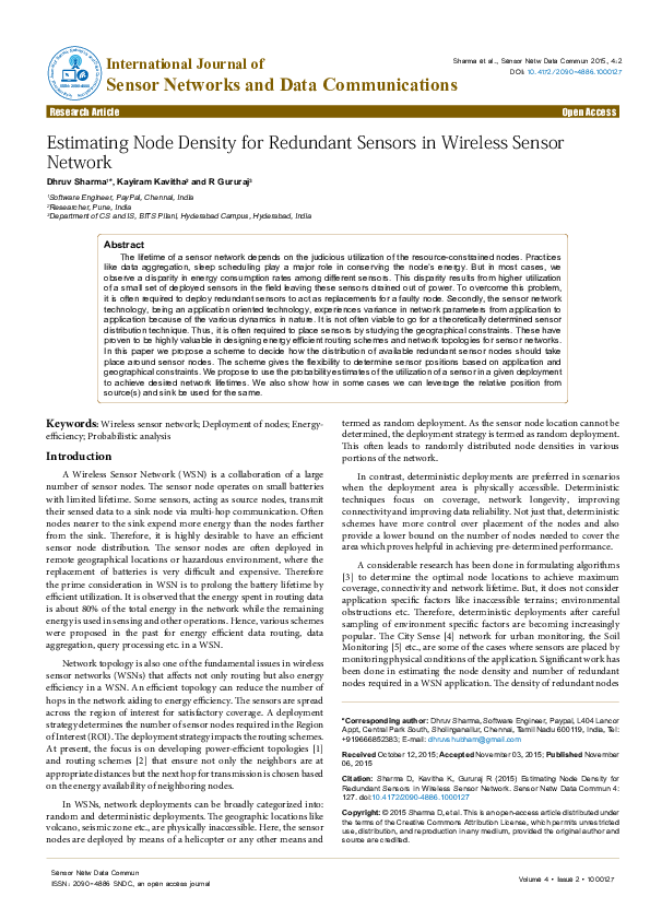 (PDF) Estimating Node Density for Redundant Sensors in Wireless Sensor Network