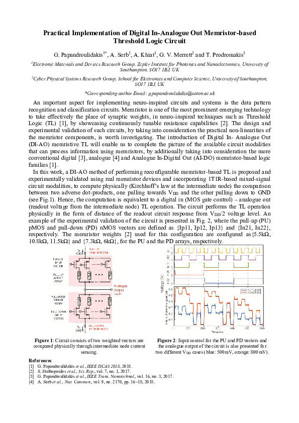 (PDF) Practical implementation of digital in-analogue out memristor-based threshold logic ...