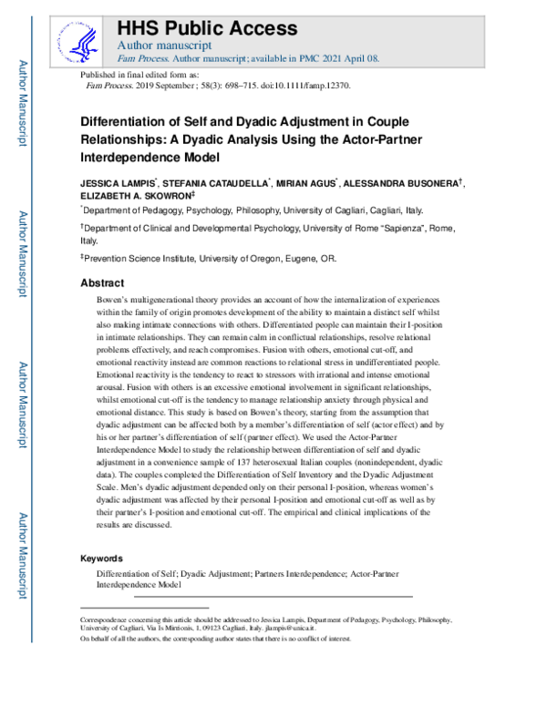 (PDF) Differentiation of Self and Dyadic Adjustment in Couple Relationships: A Dyadic Analysis ...