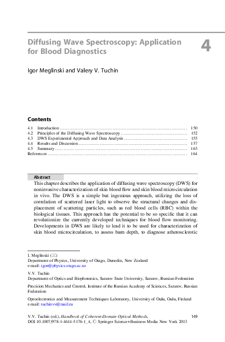 (PDF) Diffusing Wave Spectroscopy: Application for Blood Diagnostics