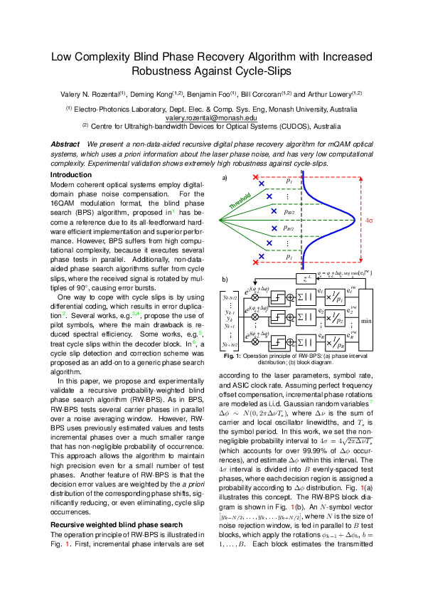 (PDF) Low Complexity Blind Phase Recovery Algorithm with Increased Robustness Against Cycle ...