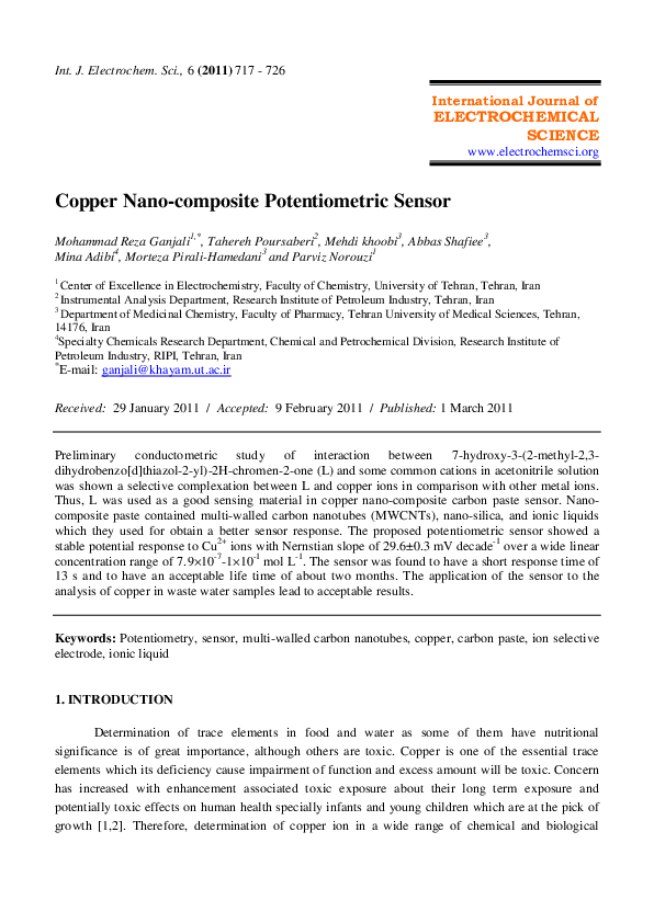 (PDF) Copper Nano-composite Potentiometric Sensor