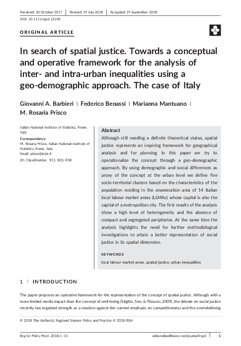 (PDF) In search of spatial justice. Towards a conceptual and operative framework for the ...