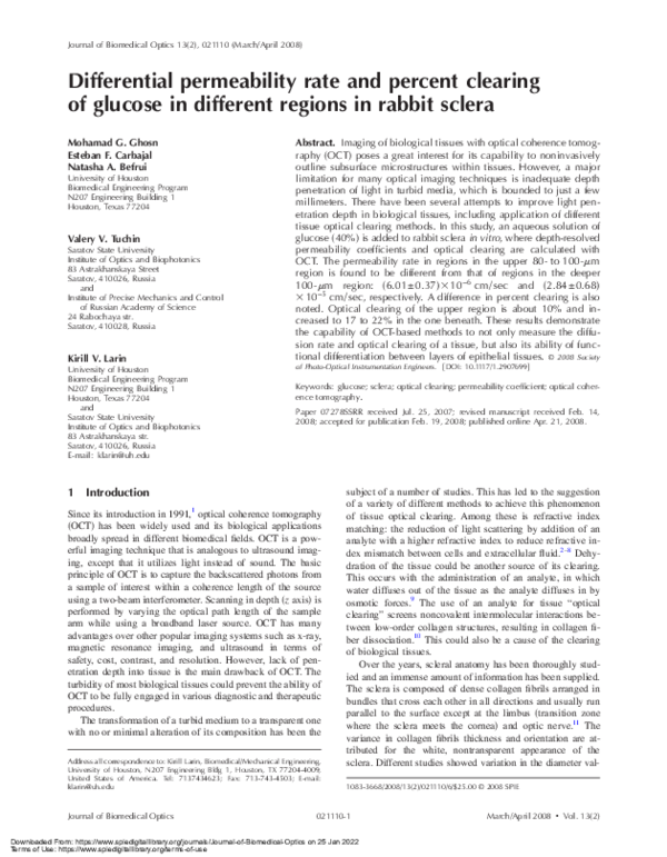 (PDF) Differential permeability rate and percent clearing of glucose in ...