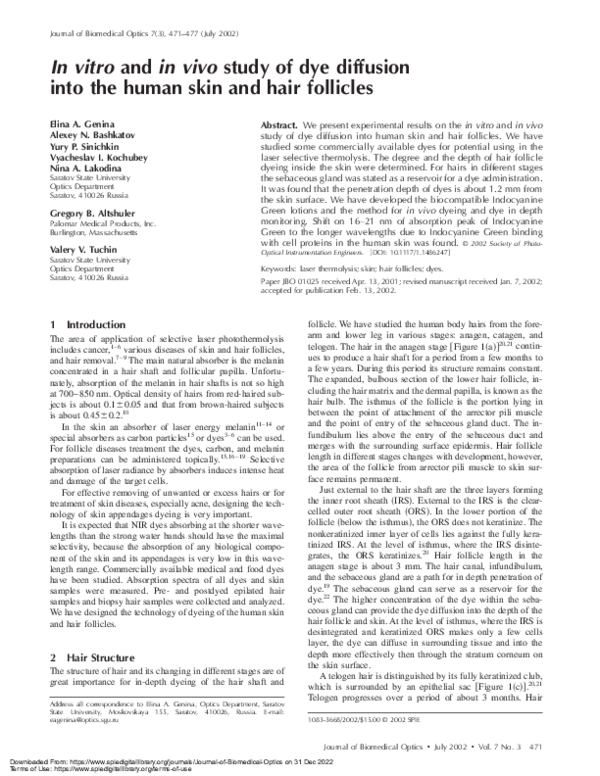 (PDF) In vitro and in vivo study of dye diffusion into the human skin ...