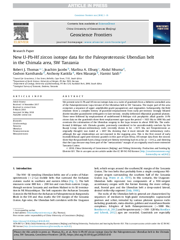 (PDF) New U-Pb-Hf zircon isotope data for the Paleoproterozoic Ubendian ...