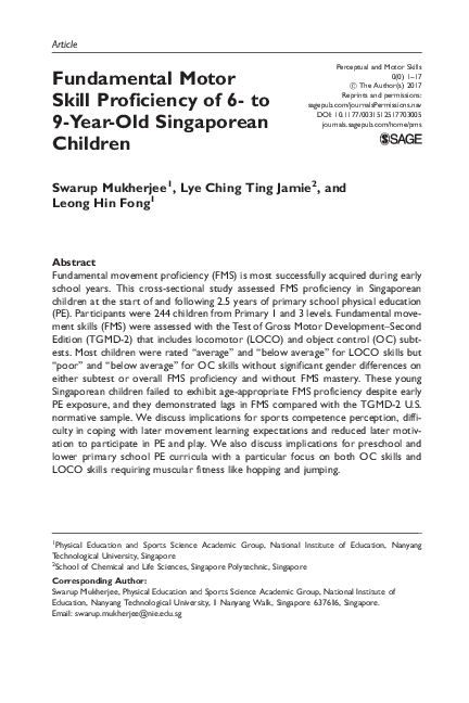 (PDF) Fundamental Motor Skill Proficiency of 6- to 9-Year-Old ...