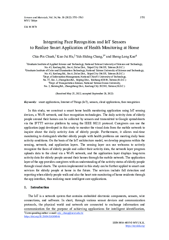 (PDF) Integrating Face Recognition and IoT Sensors to Realize Smart Application of Health ...