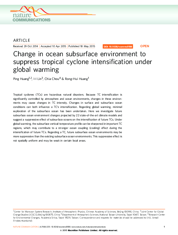 (PDF) Change in ocean subsurface environment to suppress tropical ...