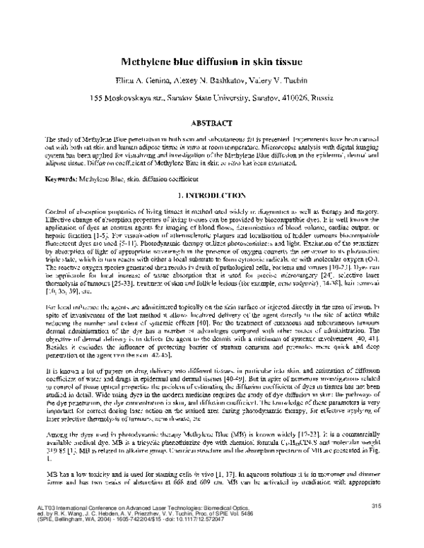 (PDF) Methylene blue diffusion in skin tissue
