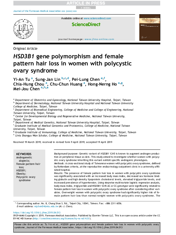 Pdf Hsd3b1 Gene Polymorphism And Female Pattern Hair Loss In Women With Polycystic Ovary 