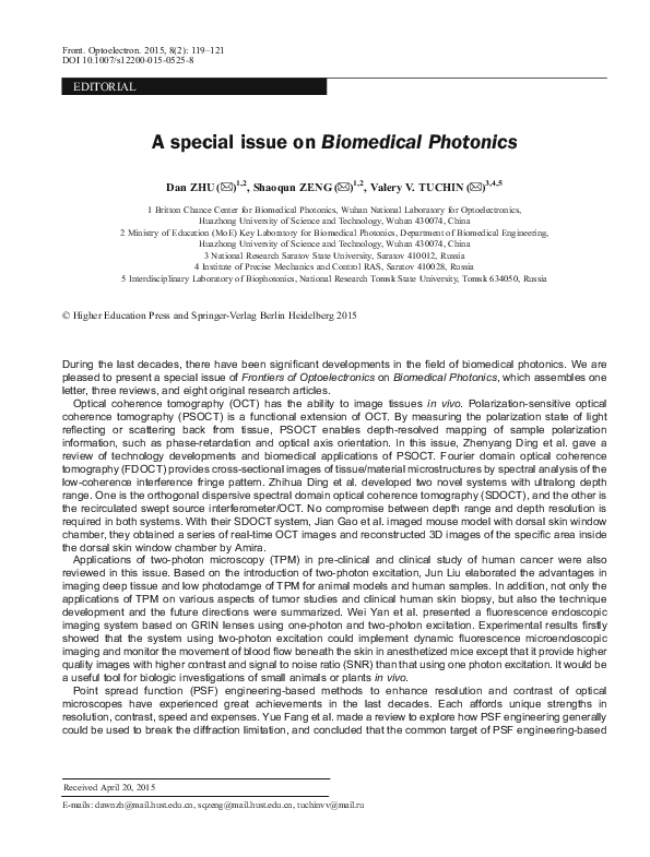 (PDF) A special issue on Biomedical Photonics