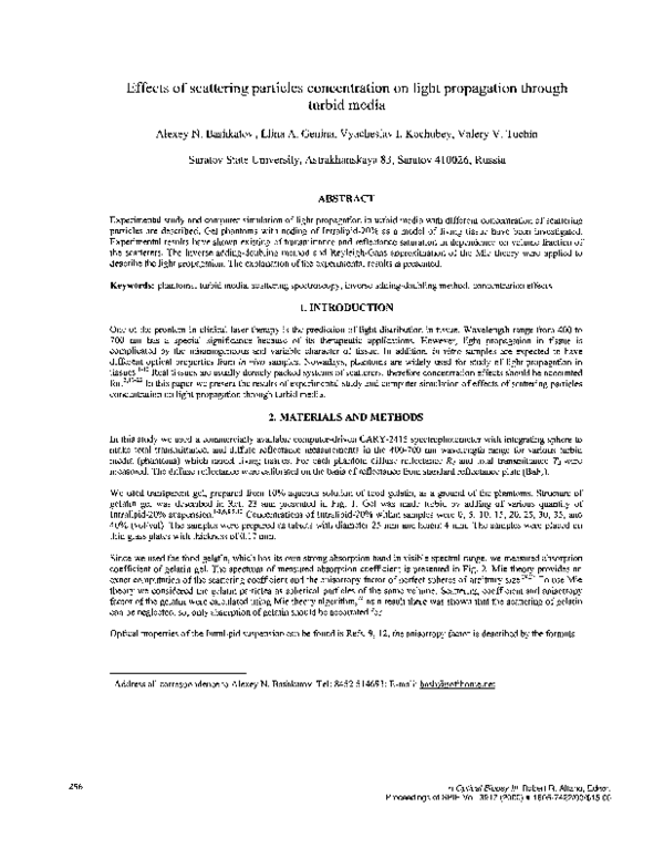 (PDF) Effects of scattering particle concentration on light propagation through turbid media ...