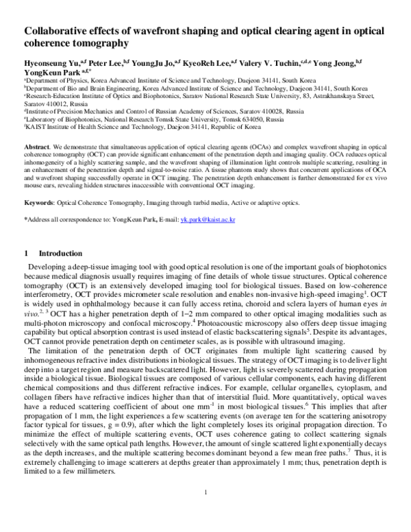 (PDF) Collaborative effects of wavefront shaping and optical clearing agent in optical coherence ...