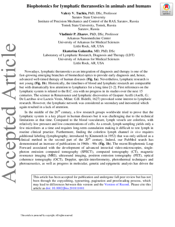(PDF) Biophotonics for lymphatic theranostics in animals and humans