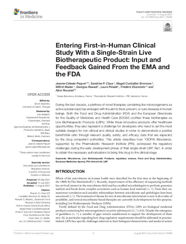(PDF) Entering First-in-Human Clinical Study With a Single-Strain Live ...