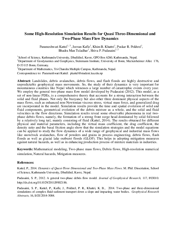 Some High Resolution Simulation Results For Quasi Three Dimensional And Two Phase Mass Flow Dynamics