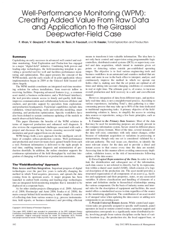 (PDF) Well-Performance Monitoring (WPM): Creating Added Value From Raw Data and Application to ...