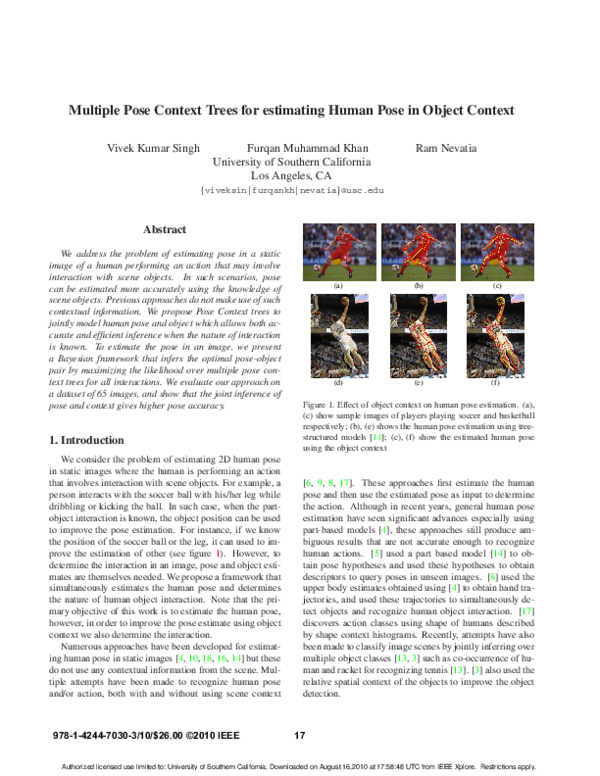 (PDF) Multiple pose context trees for estimating human pose in object context