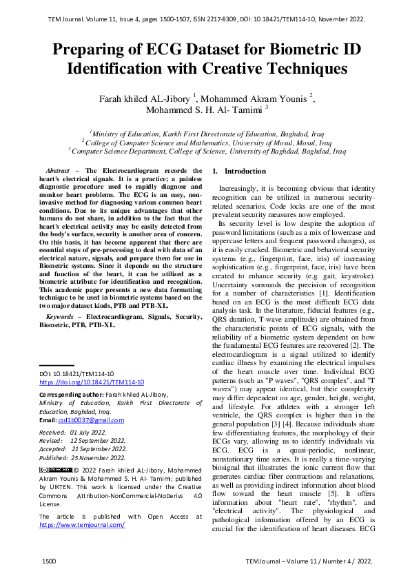 Pdf Preparing Of Ecg Dataset For Biometric Id Identification With Creative Techniques