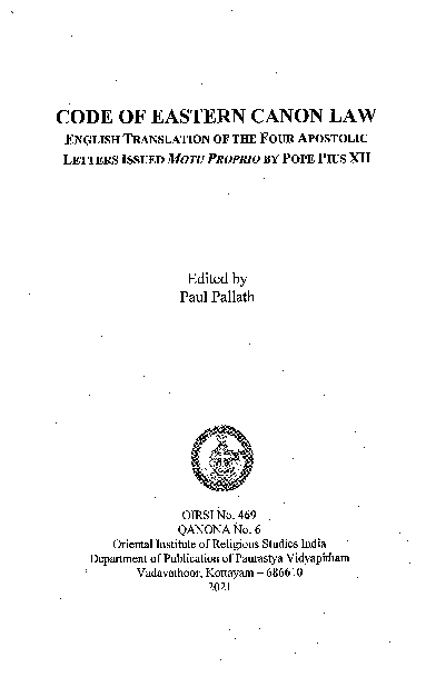 (PDF) CODE OF EASTERN CANON LAW: English Translation of the Four ...
