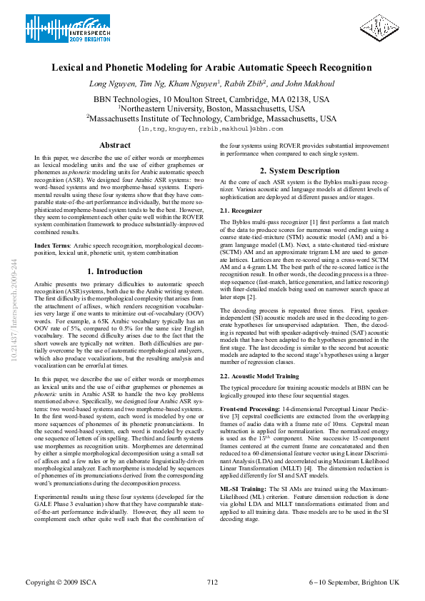 (PDF) Lexical and phonetic modeling for Arabic automatic speech recognition