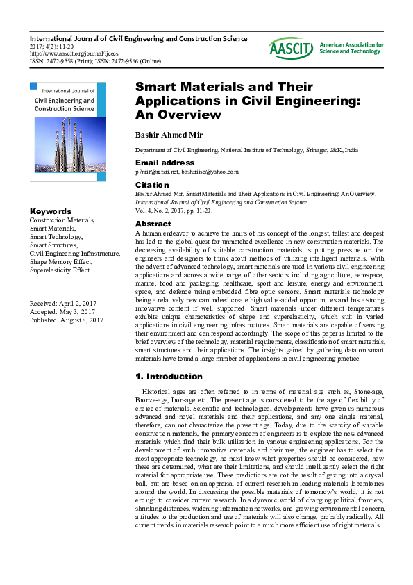 (PDF) Smart Materials and Their Applications in Civil Engineering: An Overview