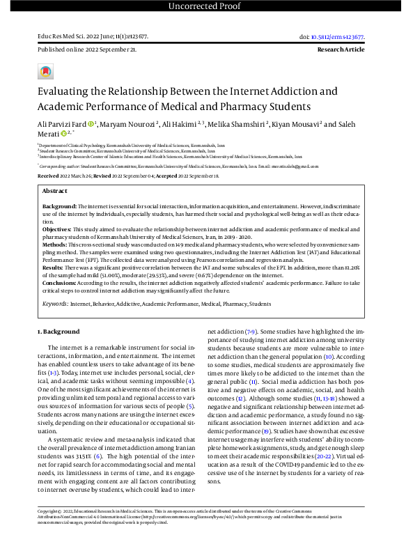 Pdf Evaluating The Relationship Between The Internet Addiction And Academic Performance Of