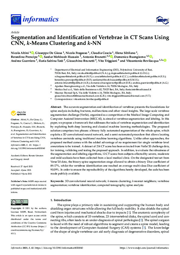 Pdf Segmentation And Identification Of Vertebrae In Ct Scans Using Cnn K Means Clustering And
