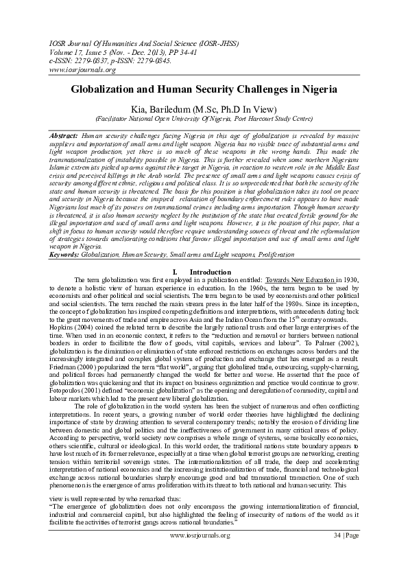 (PDF) Globalization and Human Security Challenges in Nigeria