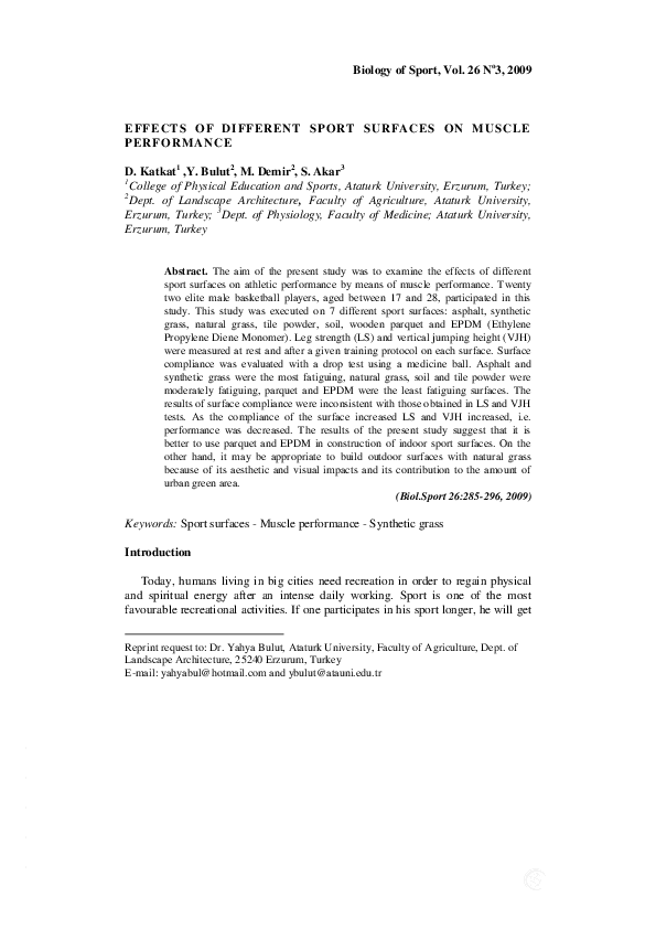 (PDF) Effects of different sport surfaces on muscle performance