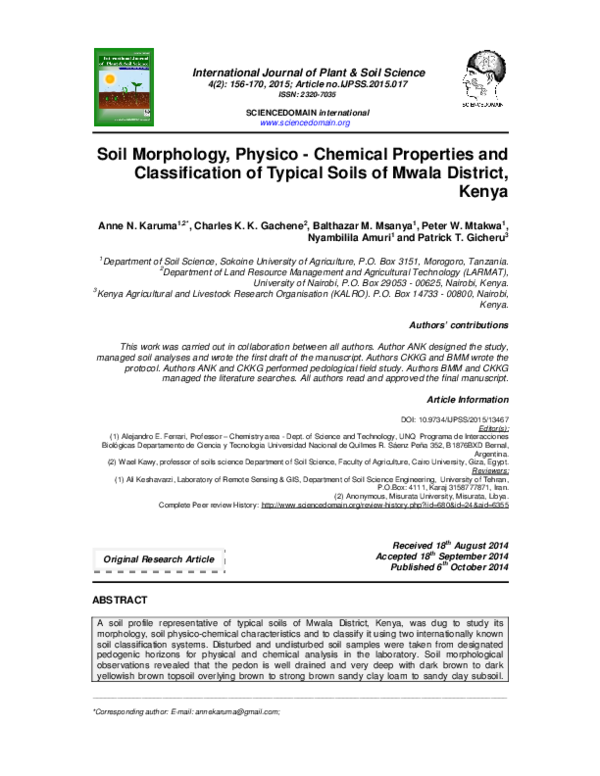 (PDF) Soil Morphology, Physico - Chemical Properties and Classification of Typical Soils of ...
