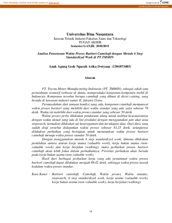 (PDF) Analisa Penurunan Waktu Proses Baritori Camshaft Dengan Metode 6 ...
