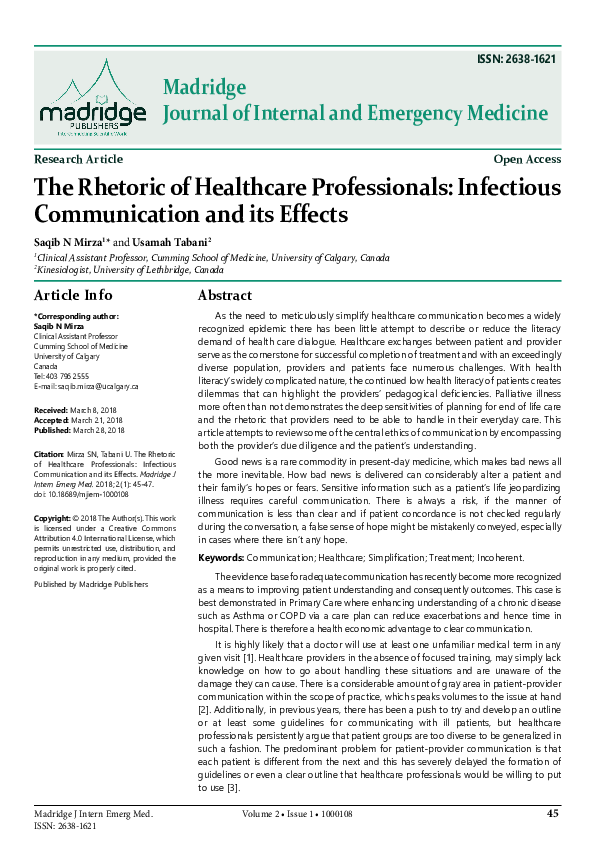 (PDF) The Rhetoric of Healthcare Professionals: Infectious ...