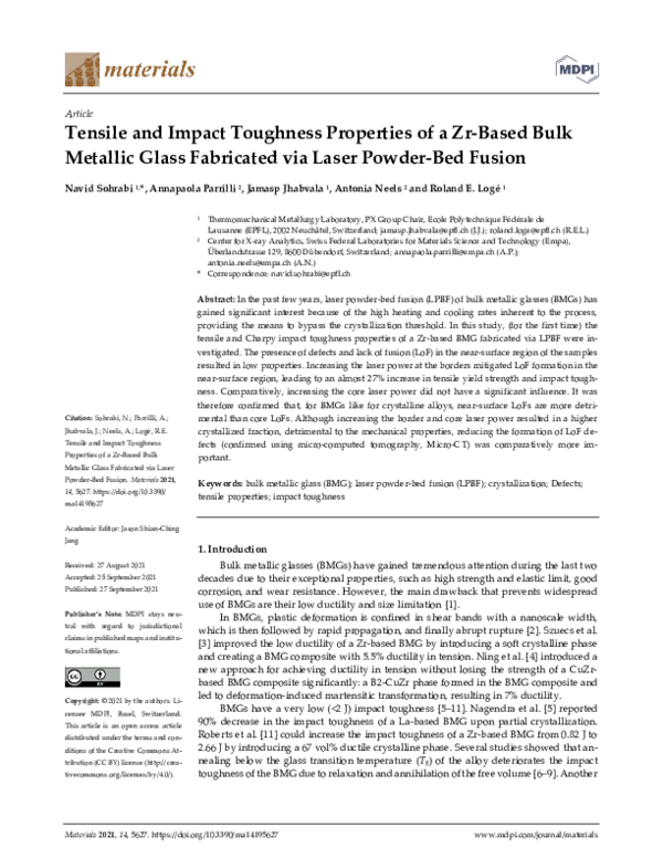 (PDF) Tensile and Impact Toughness Properties of a Zr-Based Bulk Metallic Glass Fabricated via ...