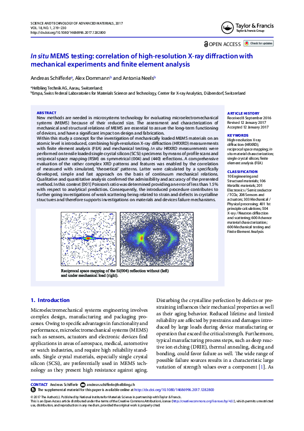 Pdf In Situ Mems Testing Correlation Of High Resolution X Ray