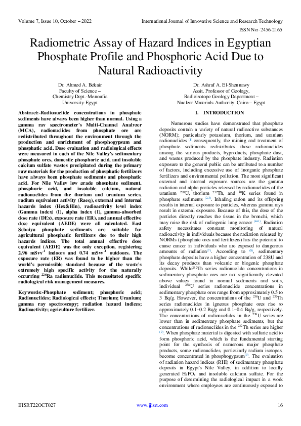 (PDF) Radiometric Assay of Hazard Indices in Egyptian Phosphate Profile ...