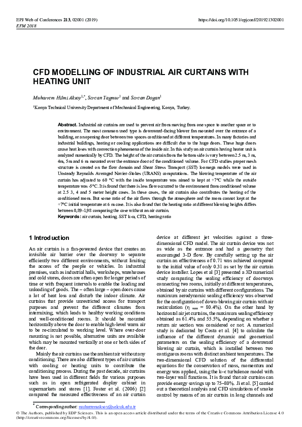 (PDF) CFD Modelling of Industrial Air Curtains with Heating Unit