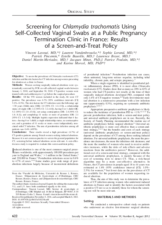 (PDF) Screening for Chlamydia trachomatis Using Self-Collected Vaginal ...