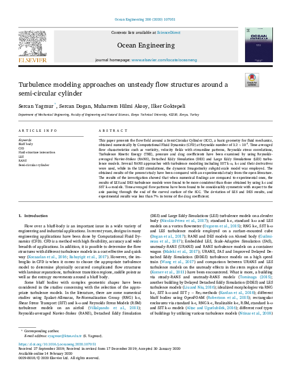 (PDF) Turbulence modeling approaches on unsteady flow structures around a semi-circular cylinder
